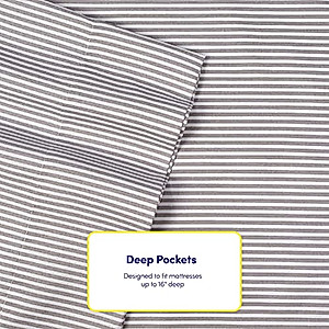 Queen Sheets Stripe Grey - 6 Piece 1500 Supreme Collection Fine Brushed Microfiber Deep Pocket Queen Sheet Set Bedding - 2 Extra Pillow Cases, Great Value, Queen, Classic Stripe Gray