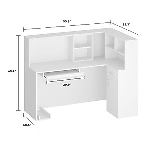 FAMAPY Modern Reception Desk Front Desk Reception Counter, Large Storage Shelves and Drawers, Retail Counter for Reception Room White