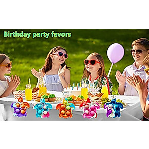 Roaqua 20 Packs Bulk Funny Turtle Mini Pop Varied Rainbow Animal Keychain fidgets Bubble Toys for Kids Children Classroom Students Gift from Teacher， Summer Party Favors Birthday Gift