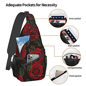 Fylybois Red Rose Flower Sling Bag for Men Women Crossbody Chest Backpack Lightweight Daypack Fashion Shoulder Bags for Travel Hiking Biking Climbing Runner
