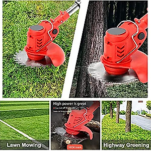 Weed Wacker Cordless Grass Trimmer Electric Weed 90~120cm Retractable, 3 Kinds of Adjustable Blades, 24v Electric Cordless Garden Trimmer with Battery and Charger for Garden (RED)