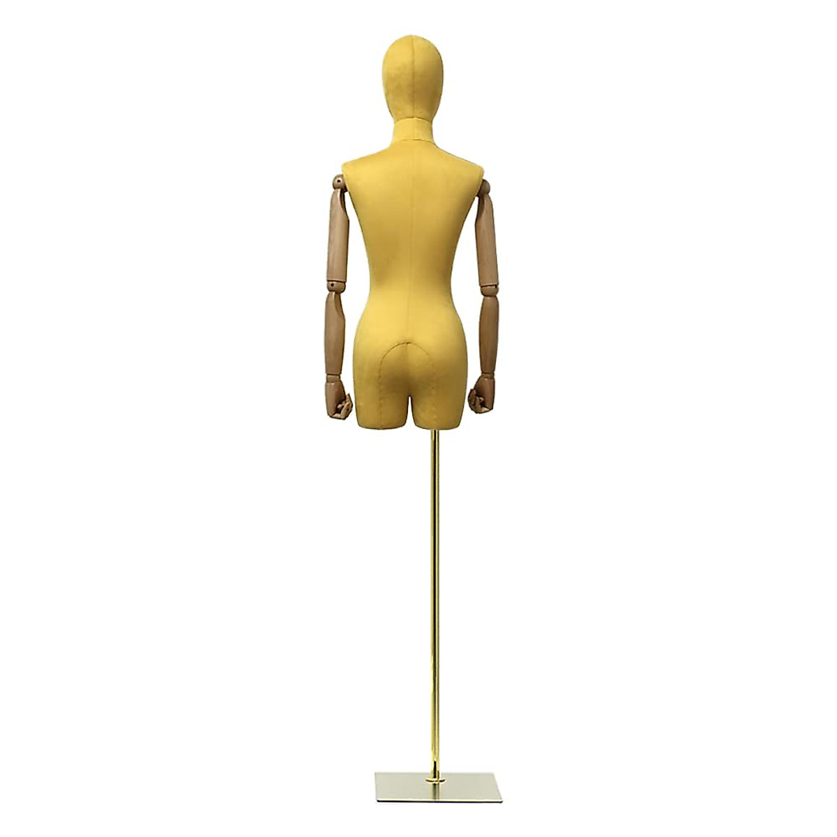 DE-LIANG Female Mannequin Torso with Stand Yellow Suede Fabric Women Dress Form with Wooden Arms Natural Wood Color, Fabric is (Yellow)