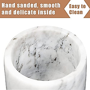 NHKRTE Marble Salt Cellar with Lid & Spoon, 11oz Salt and Pepper bowls, Handcrafted from Natural Marble, Smooth Inside (White)