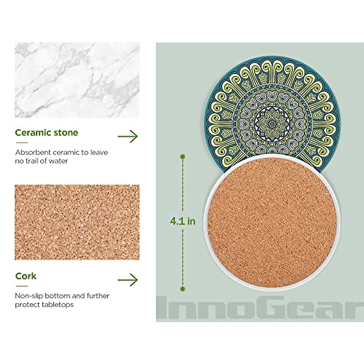 InnoGear Coasters, Coasters for Drinks Absorbent Ceramic Coasters for Coffee Table Wooden Table Cork Coasters Heat-Resistant Reusable Drink Coaster, Gift for Birthday Housewarming Kitchen Bar