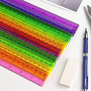 ZZTX 6 Pack Color Transparent Ruler Plastic Rulers, Metric Bulk Rulers with Inches and Centimeters, Kids Ruler for School, Home, Office, 12 Inches