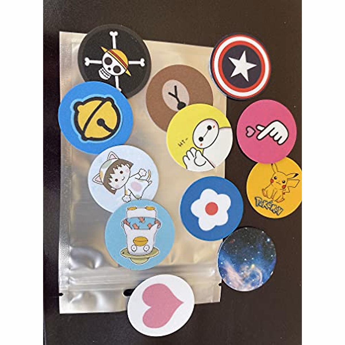 SALEX Replacement Metal Plates Set with White Star Print. Kit of 2 Round Iron Discs Without Holes for Magnetic Car Phone Holders, Wall & Air Vent Mounts, Cases, Magnets. 3M Adhesive Backing. 2 Pack.