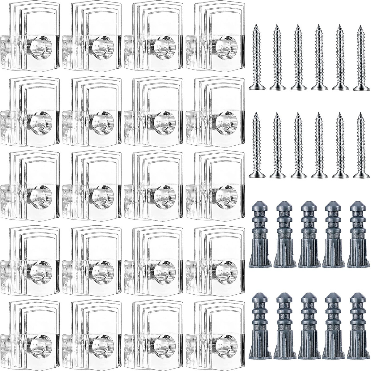 Tatuo 20 Sets of Mirror Holder Clips Kit, Clear Plastic Mirror Mounting Clips Crystal Mirror Hanging Hardware Frameless Mirror Hanging Kit with Screws for Wall and Fixed Mirror Box Door (Style A)