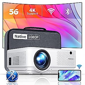 5G WiFi Projector, Giaomar Bluetooth Projector 13000L, Native 1080P Full HD Projector 4K Supported, Movie Projector Support iOS/Android Sync Screen & Zoom and Win/PC/DVD/TV with Portable Bag