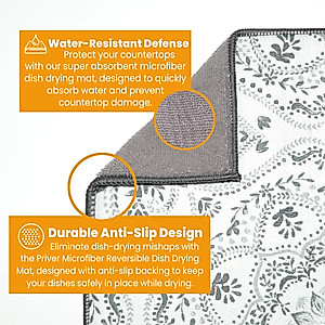 Priver Absorbent Microfiber Reversible Dish Drying Mat - Large Kitchen Counter Mat for Quick Drying of Dishes, Flatware, Bottles & Breast Milk Stuff - Washable, and Waterproof Dish Mat - Grey, 2 pack