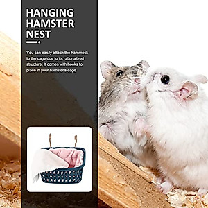 POPETPOP Hamster Plaything Rat Hammock Hanging Basket with Cushion Blanket Hamster Warm Bed Cage Habitats Plush Hideout Pet Cage Accessories for Squirrel Rat Guinea Pig Blue Pet Hanging Hammock