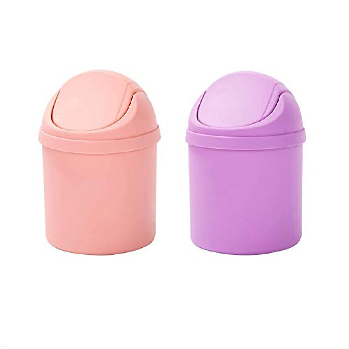 Bonlting 2Pcs Mini Table Trash Can Plastic Small Tiny Desktop Wastebasket Trash Can with Swing Lid for Bathroom Vanity Countertop or Table(Pink Purple)