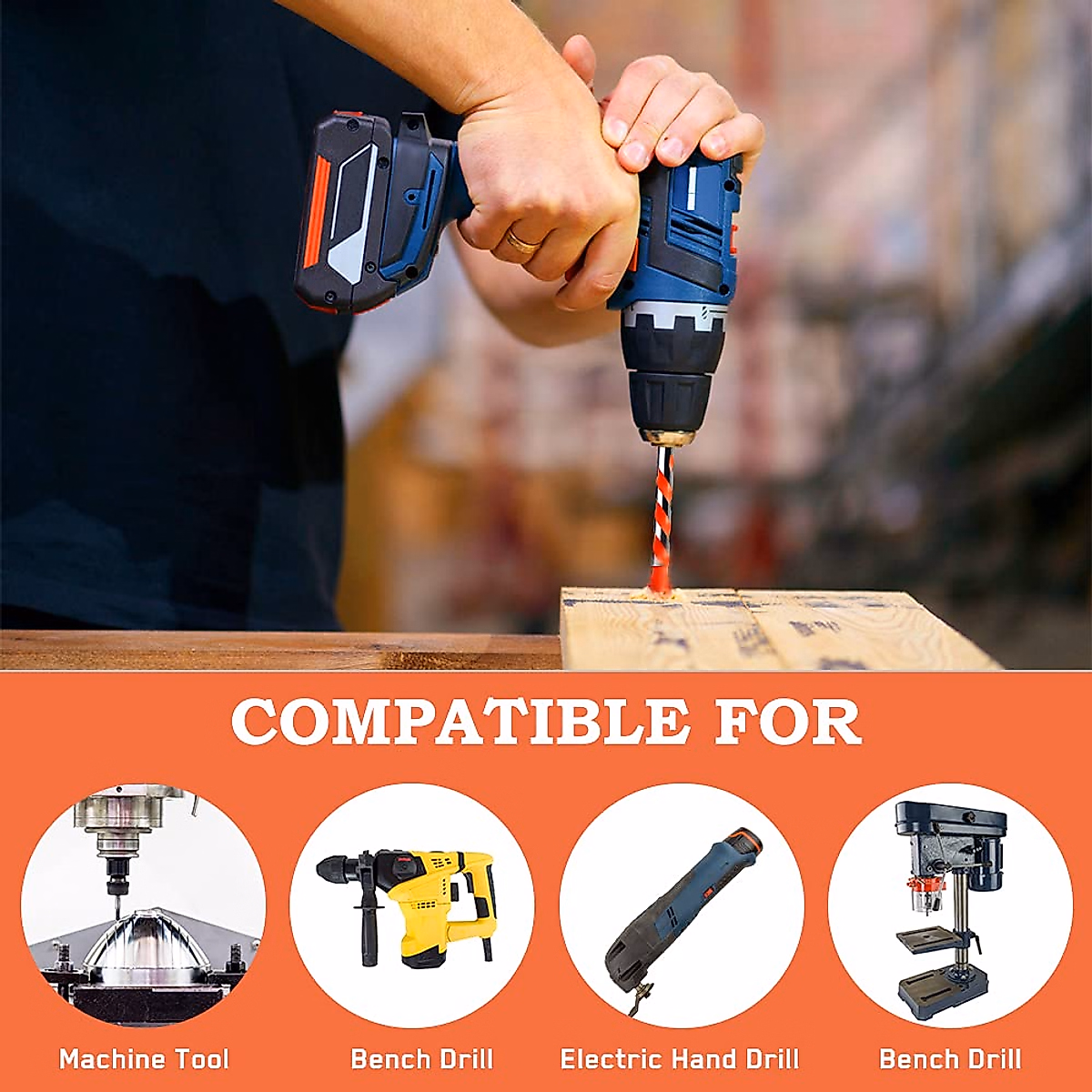 Ideashop 10Pcs Ultimate Drill Bits, Heavy Duty Multifunctional Drill Bits with Carbide Tip 6/8/10/12mm Punching Drill Bits Set for Hard Metal and Steel, Tile, Concrete, Glass, Brick, Wood, (Orange)