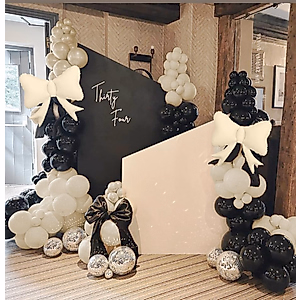 Bow Balloon Garland Arch Kit, 146 Pcs Black and White Bowtie Iridescent Disco Ball Foil Balloon for Birthday Anniversary Wedding Bridal Gender Reveal Supplies Bachelorette Tea Ribbon Party Decoration