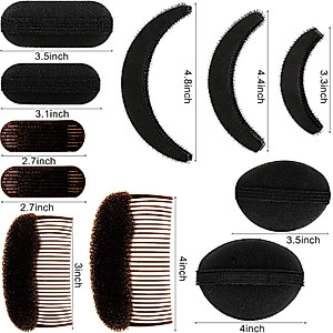 11 Pieces Sponge Volume Hair Bases Set Bump it Up Inserts Styling Tools Bump Up Combs Clips Sponge Hair Bun Updo Accessories for Women DIY Hairstyles(Black, Brown)
