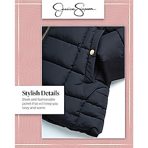 Jessica Simpson Women's Winter Jacket - Packable Quilted Puffer Jacket, Leopard Print Fleece Lining - Outerwear Coat (S-XL), Size Small, Black