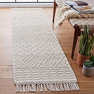 SAFAVIEH Natura Collection Runner Rug - 2'3" x 12', Ivory, Handmade Moroccan Boho Wool Fringe, Ideal for High Traffic Areas in Living Room, Bedroom (NAT852B)