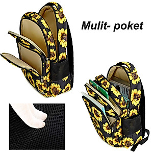 School Backpacks Girls Sunflower Bookbag Water-resistant Schoolbag Kids Insulation Lunch bag and Pencil case (Sunflower - Black)