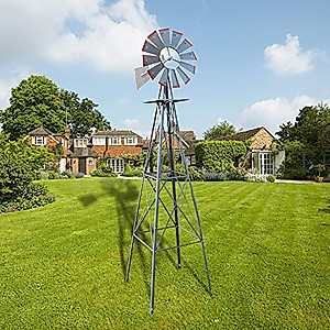 Outvita 8FT Ornamental Windmill, Heavy Duty Durable Metal Weather Vane Garden Decoration Weather Resistant for Garden, Yard, Farm, Seaside (8ft-Gray)