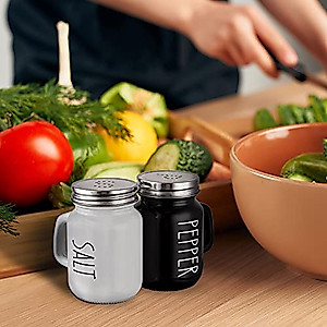 Salt and Pepper Shakers Set, 4 oz Glass Black White Salt Pepper Shaker Set with Stainless Steel Lid, Cute Modern Kitchen Decor, Ideal Gift for Thanksgiving Christmas