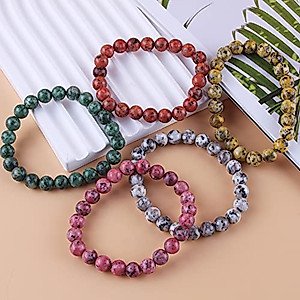 BOMAIL 5PCS 8mm Semi-Precious Gemstone Bracelet for Women Men Reiki Healing Crystal Beaded Bracelets Stretch Round Beaded Bracelet Unisex Jewelry Gifts