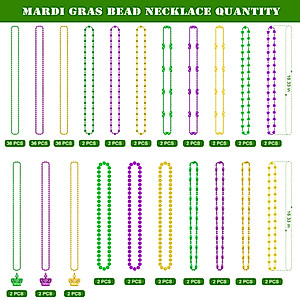 144PCS Mardi Gras Beads Throws, Mardi Gras Green Purple Gold Metallic Beads Necklaces Accessories Bulk, Mardi Gras Beads Necklace Costumes Women Men Kids for Parade Throws Party Decor Favor Supplies