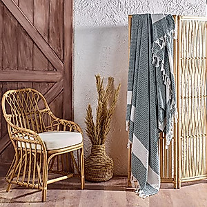 Aegean Concept Blanket, Vintage Boho Rustic 100% Cotton Super Soft 90"x102" (230 cm x 260 cm) King Size, Adult Turkish Muslin Light Bedcover Bedspread King Blankets, (Dark Green)