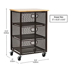 Mind Reader Rolling Storage Cart with 3 Drawers, File Storage Cart, Utility Cart, Office Cart Drawer Storage, Bathroom Storage