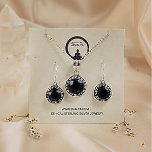 Sivalya AURORA Black Onyx Necklace and Earring Set in Solid Silver - Jewelry Set for Women in 925 Sterling Silver - Natural Teardrop Black Onyx Stones black Gemstone Jewelry- Gift Packaging Included