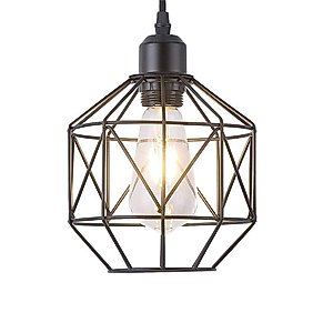 Simple Pendant Lamp Geometric Metal Wire Basket Cage Style Light Shade, Funky Retro Modern Industrial V-intage Look, Easy Fit AC 110V - 240V (Black) [Energy Class A+],Pendant