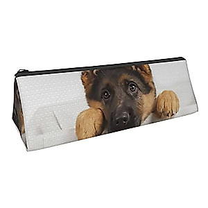 Mermaid Scales Fashion Galaxy Pattern Triangle Pencil Pouch Multi Function Zipper Pencil Bag Organizer for Kids Or Adult Office Idea Gift (Lovely Dog German Shepherd)