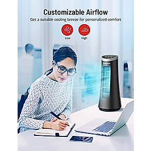 Mirdred Desk Fan, 75° Oscillating Tower Fan with 2 Speeds, Quiet Cooling Table Fan, 12’’ Portable Corded Small Fan, Bladeless Fan for Bedroom Home Office Desktop (Black)