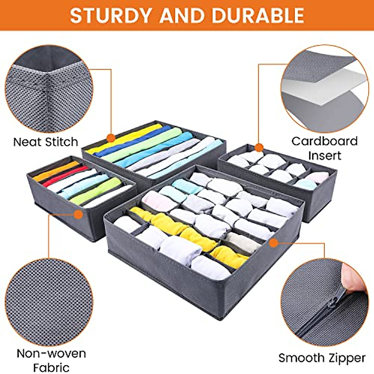 BURVAGY 16 Pack Underwear Drawer Organizers for Clothing, Socks, Underwear (Gray)