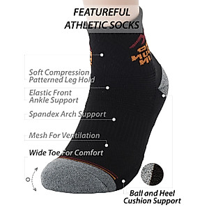Pro Mountain Quarter Ankle Compression Athletic Cotton Mesh Hiking Socks W Logo Size M US Men Shoes 7-9 Women 8-10 Black 6 Pairs Pack