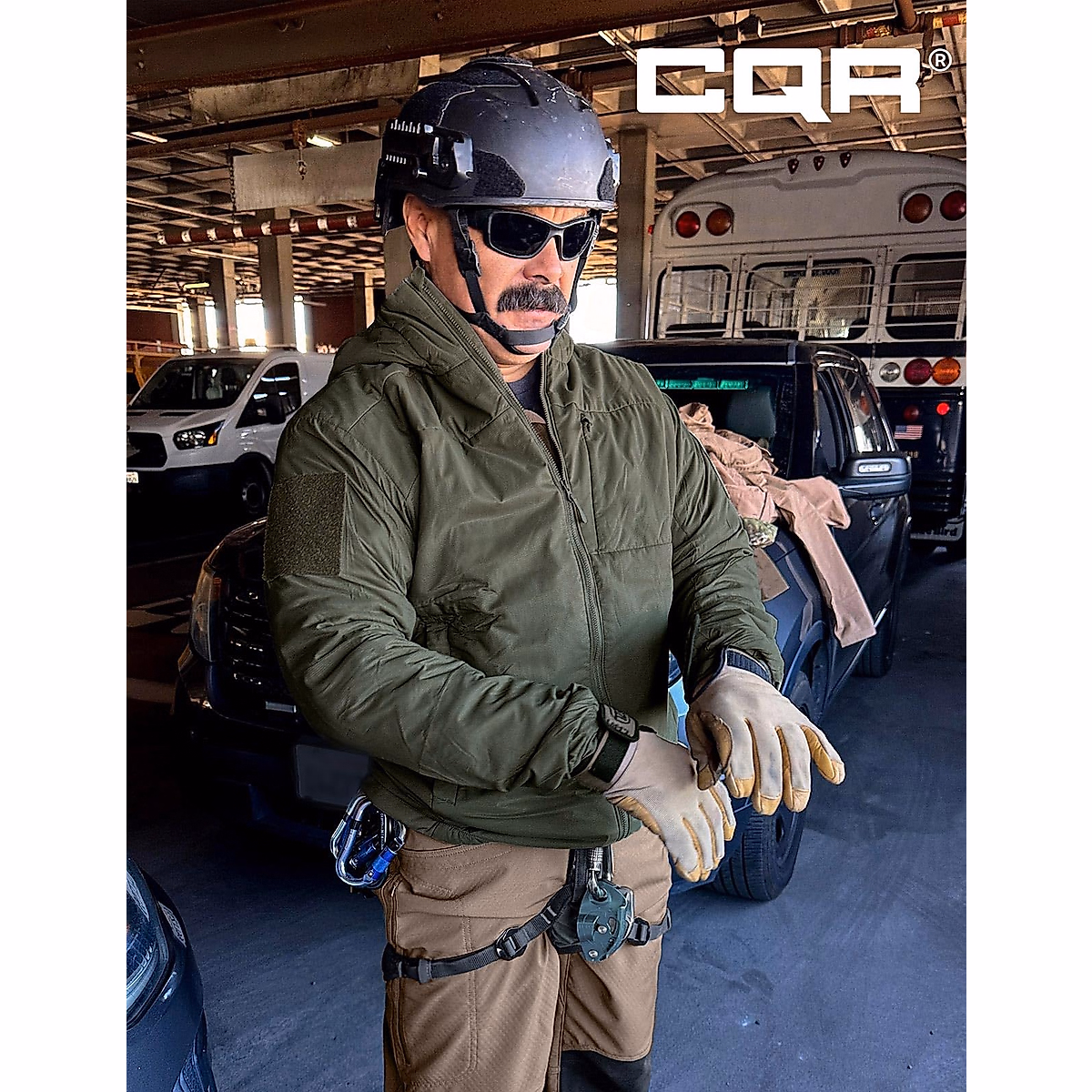 CQR Men's Insulated Hooded Tactical Jacket, Lightweight Mid-Layer Warm Hoodie, Water Resistant Full Zip Hiking Work Coat, Lightweight Olive, Large