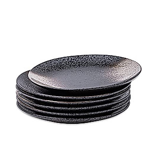 Kanwone Ceramic Dinner Plates - Set of 6, 10 Inch, Round Plates for Steak, Pasta, Salad, Pizza, Appetizer, Microwave, Oven and Dishwasher Safe, Black Glazed