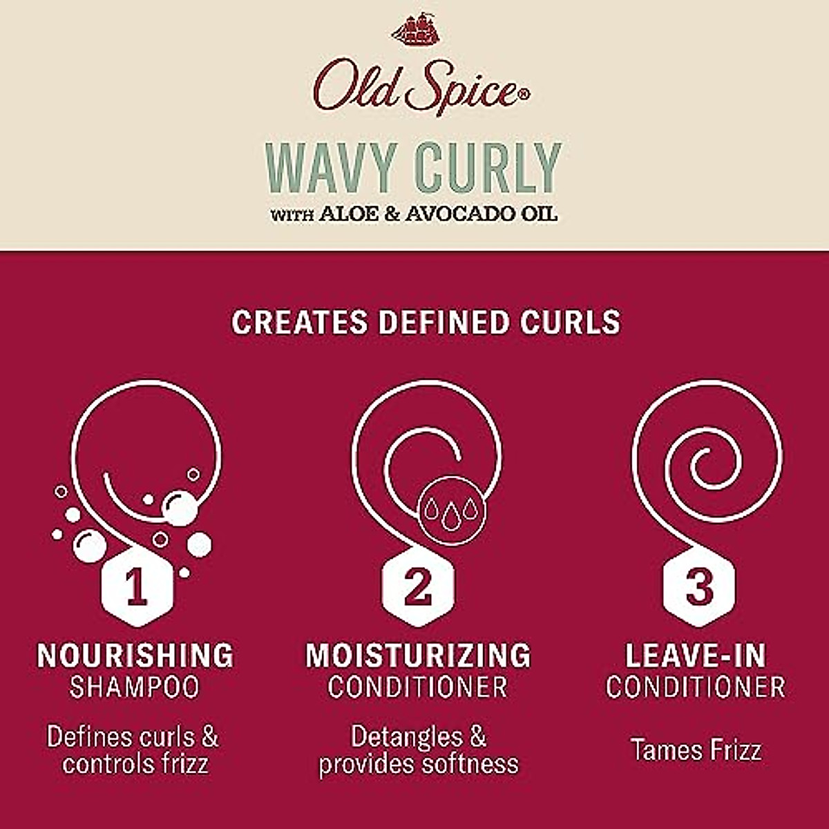 Old Spice Shampoo, Conditioner and Leave-in Conditioner Set for Men, Wavy Curly Hair Regimen Bundle