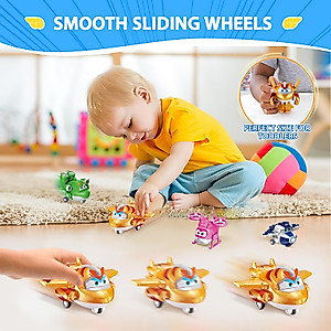 Super Wings 2" Transform-a-Bot 4-Pack, Supercharged Paul, Dizzy, Golden Boy, Mira, Airplane Toys Mini Action Figures, Preschool Toys for 3 4 5 Year Old Kids, Transformer Toys Birthday Gifts for Kids