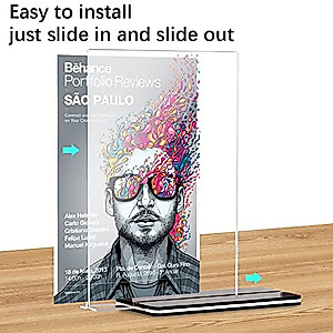 [5 Pack] 8.5 x 11 inch Office Table Sign Display Holder, Attom Tech T-Shape Black Base Portrait-Style Double-Sided Menu Display, Slant Ad Photo Frame Brochure Holder, Clear Acrylic 8.5 x 11 inches