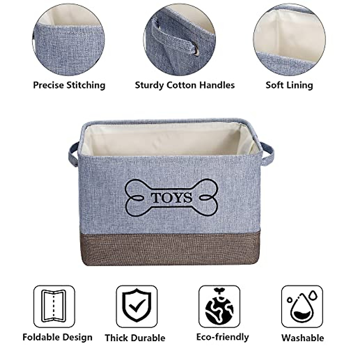 Geyecete Dog Toys Storage Bins Canvas Stitching pet Baskets,with Outside handle handle,Organizer Storage Basket for Sorting Toys, Clothes and Books-Blue/Khaki