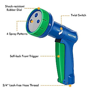 RESTMO Swivel Hose Nozzle, 2-in-1 Hybrid Garden Hose Nozzle and Lawn Sprinkler, Water Hose Sprayer with Adjustable Twisting Spray Head and Self-Lock Trigger, High Pressure Jet and Reduce Hand Fatigue