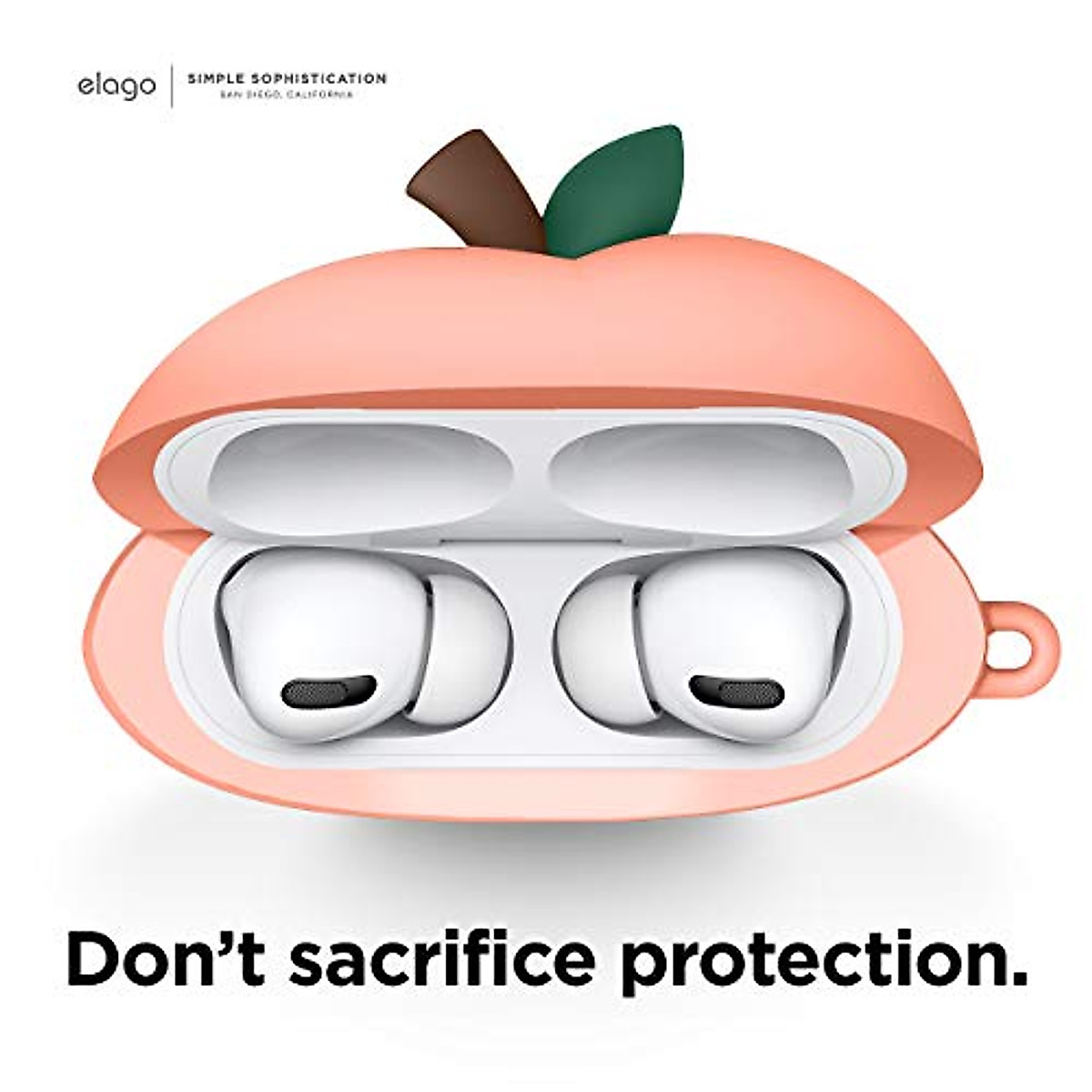 elago Peach Case Compatible with Apple AirPods Pro Case, 3D Cute Design Case Cover with Keychain, Supports Wireless Charging (Peach) [US Patent Registered]