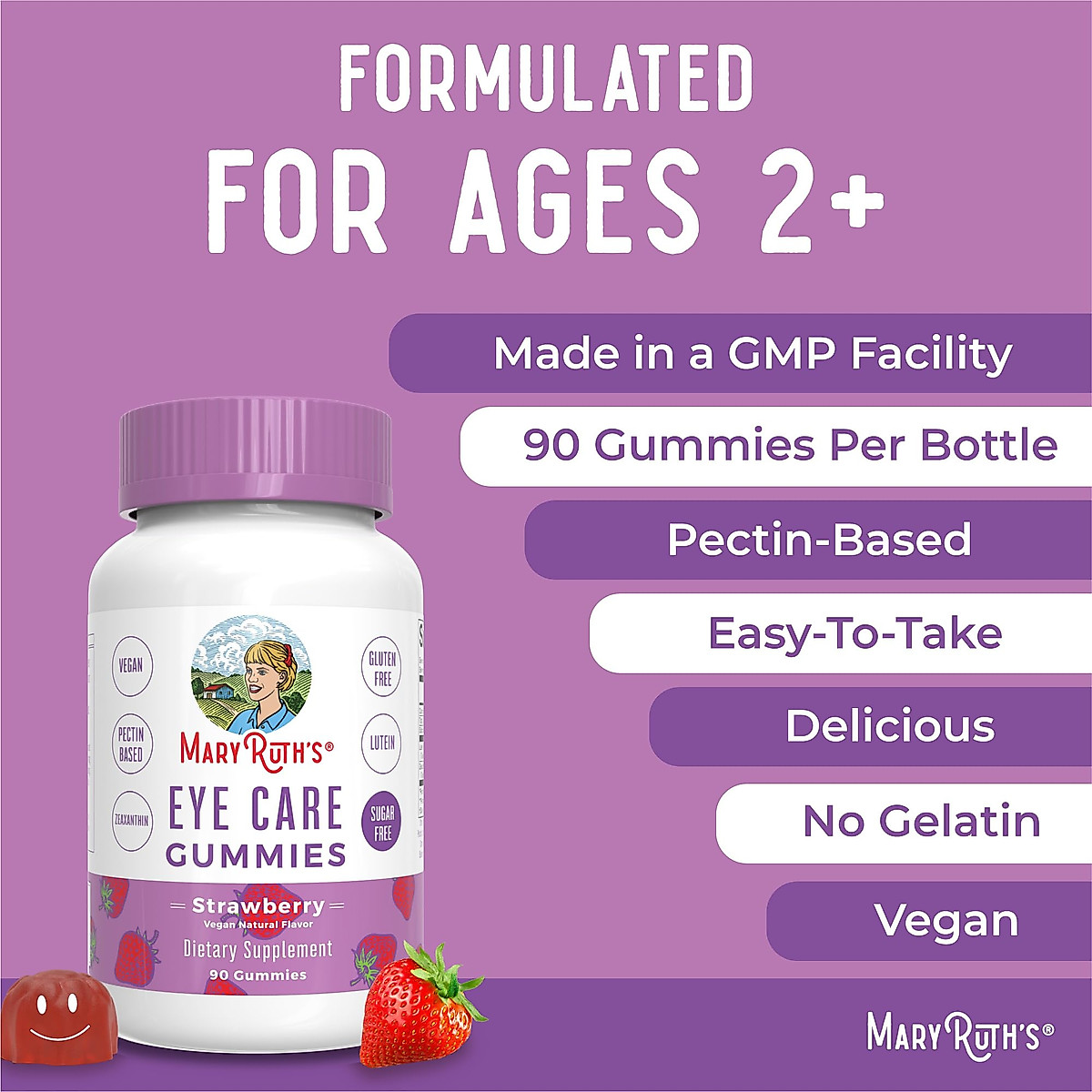 MaryRuth Organics Eye Care Gummies | Zeaxanthin and Lutein | 45 Day Supply | Eye Care Gummy for Adults and Kids | Vegan | Non-GMO | Gluten Free | 90 Count