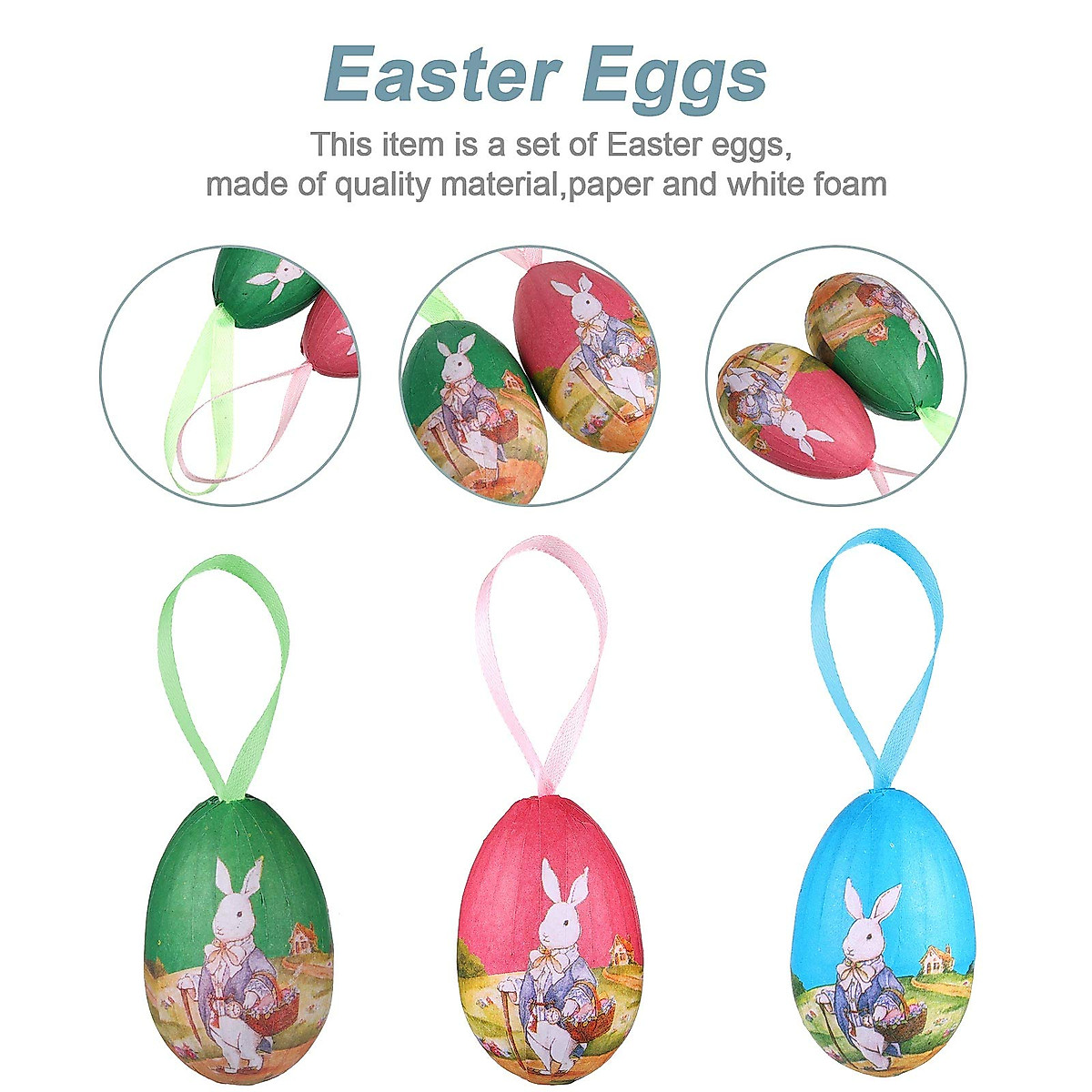 25 Pieces Paper Mache Egg Hanging Ornaments Easter Decoration, Foam Easter Bunny Hen and Egg Ornaments for Party Garden Home Decoration