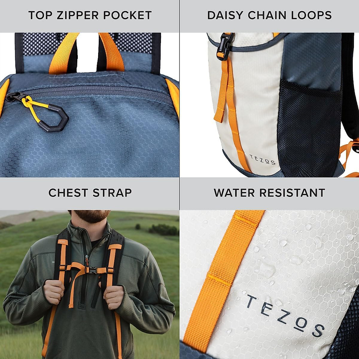 Tezos Juniper Daypack, Lightweight Hiking Backpack and Hydration Pack for Camping, Travel, Biking, and the Outdoors, 16 Liter (Slate Summit)