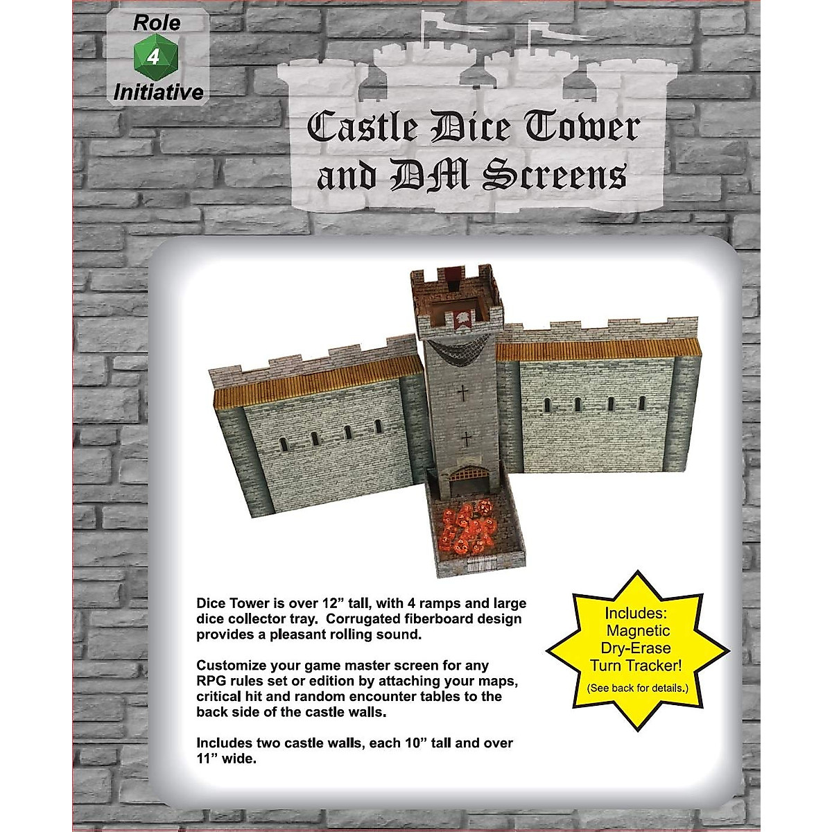 Castle Keep Dice Tower, 2 Castle Wall DM Screens with Magnetic Initiative Turn Tracker
