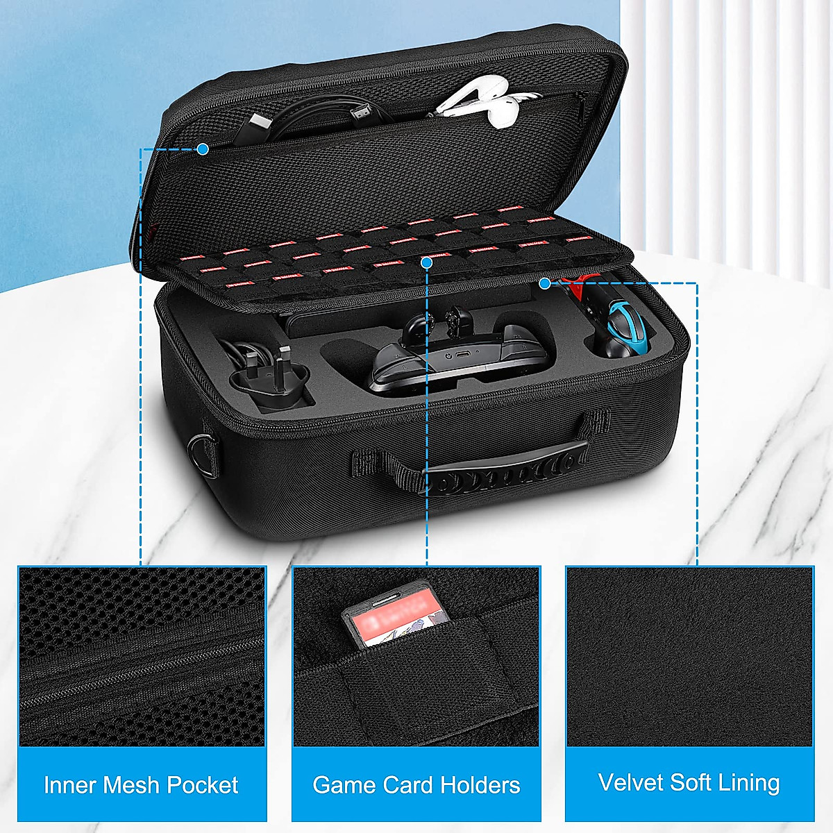 Fintie Carrying Storage Case for Nintendo Switch OLED Model 2021/ Switch 2017, Portable Travel All Protective Hard Messenger Bag Soft Lining for Switch Console Pro Controller & Accessories (Black)