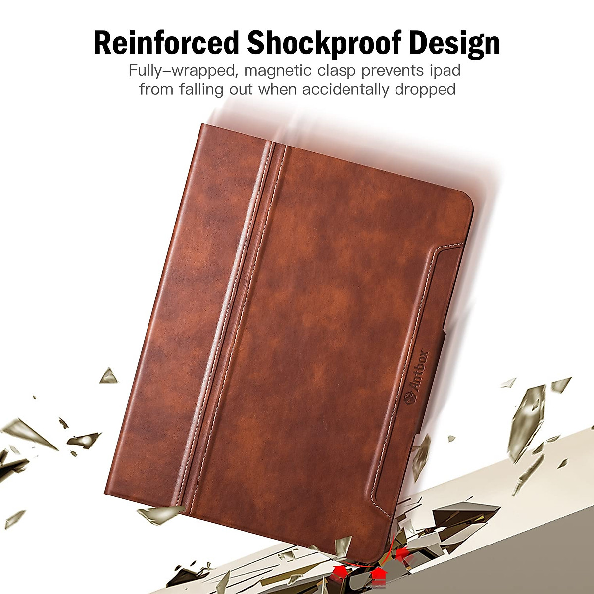 Antbox Case for iPad Mini 7 A17 Pro Case, iPad Mini 7th/6th Generation Case (2024/2021) with Pencil Holder Vegan Leather Smart Cover with Auto Sleep/Wake Stand Function