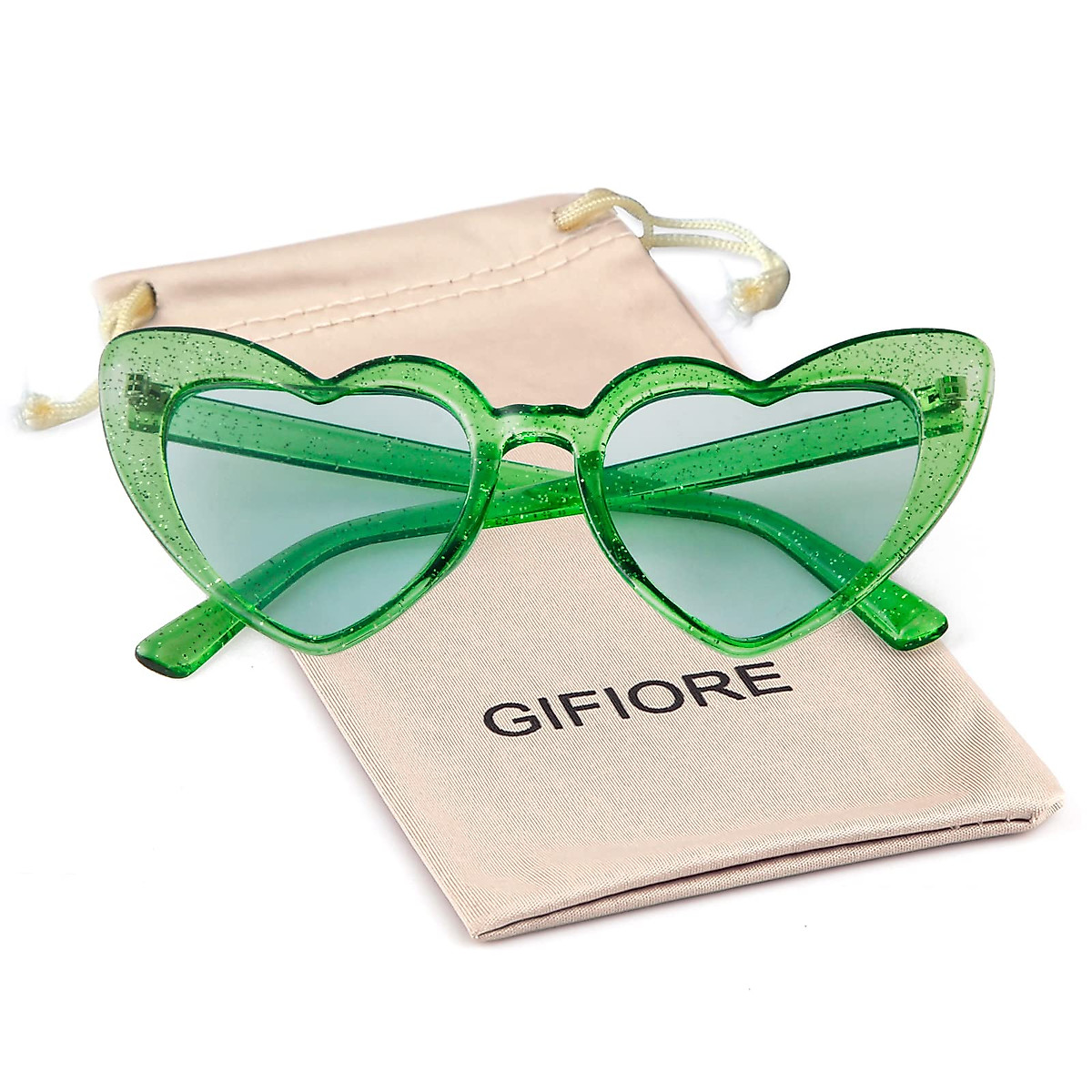 GIFIORE Heart Shaped Sunglasses for Women,Vintage Cat Eye Retro Oversized Clouts Glasses (Clear Green Glitter)