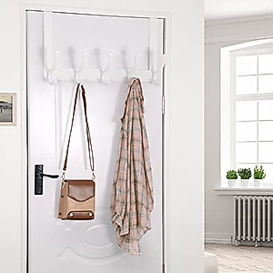SKOLOO Over The Door Hook Rack, 5 Door Hanger Hooks for Clothes Towels Coat, Over The Door Coat Rack (White)
