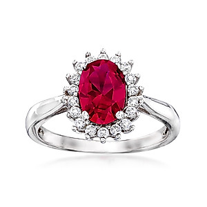 Ross-Simons 2.20 Carat Simulated Ruby and .20 ct. t.w. CZ Halo Ring in Sterling Silver. Size 9